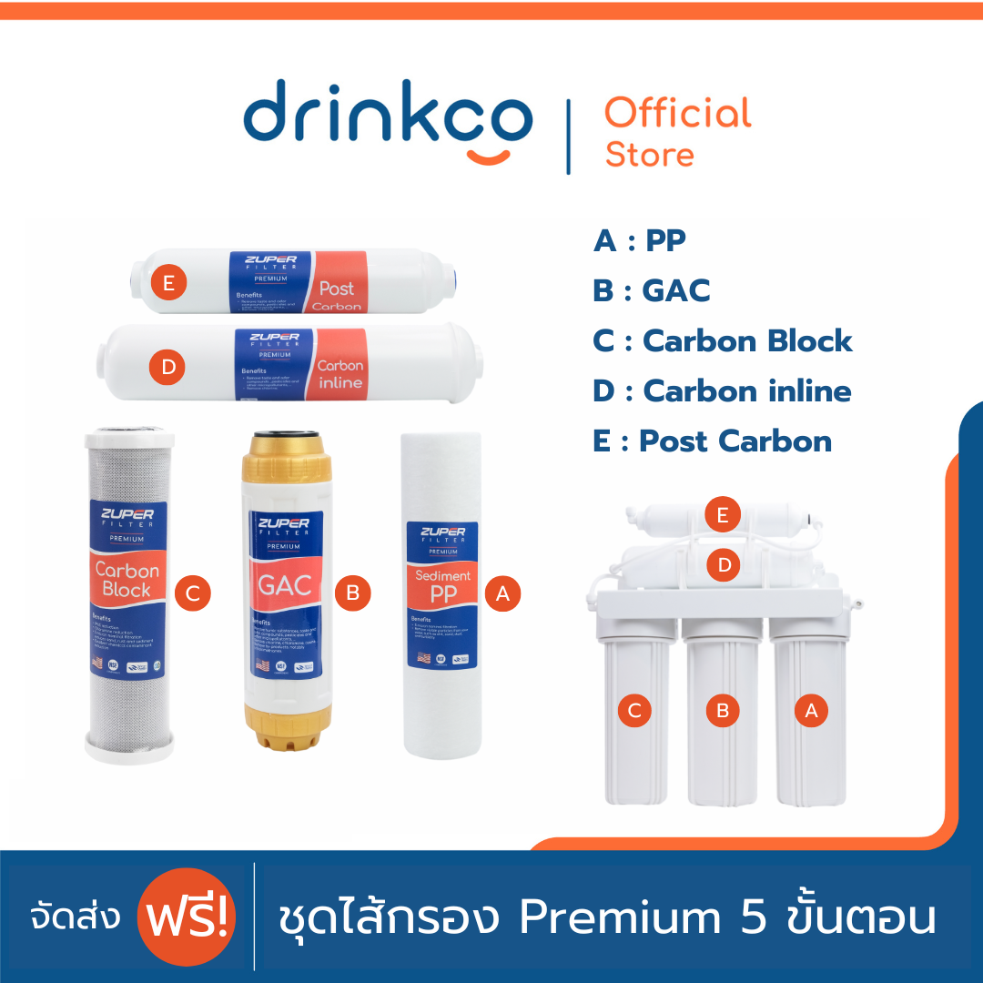 ชุดไส้กรอง Zuper filter Premium Set 5 ขั้นตอน - DRINKCO ศูนย์รวมเครื่องกรองน้ำมาตรฐานสากล